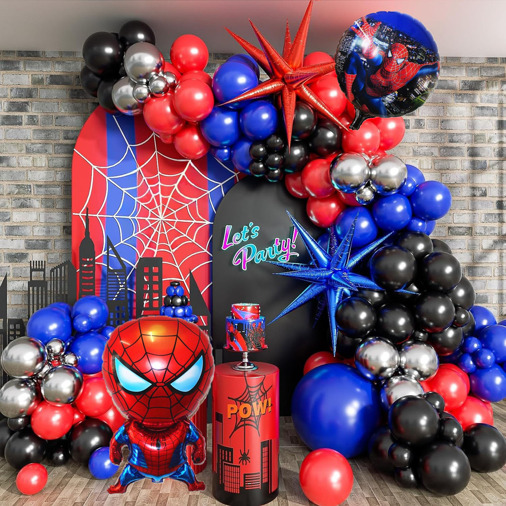 Spider Theme Black Red and Blue Balloon Arch for Man with Balloons for ...