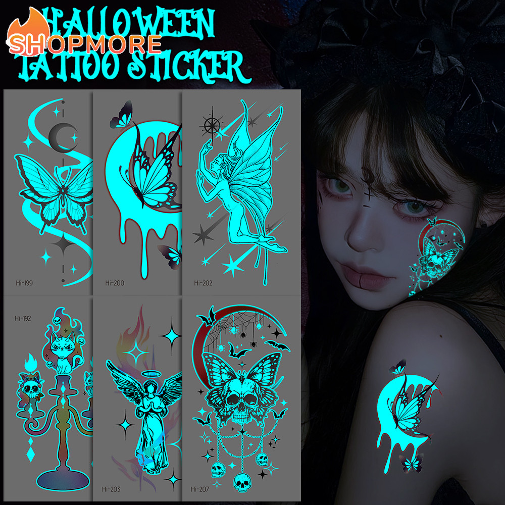 Halloween Glow-in-the-dark Tattoo Stickers - Blue Noctilucent Patch ...