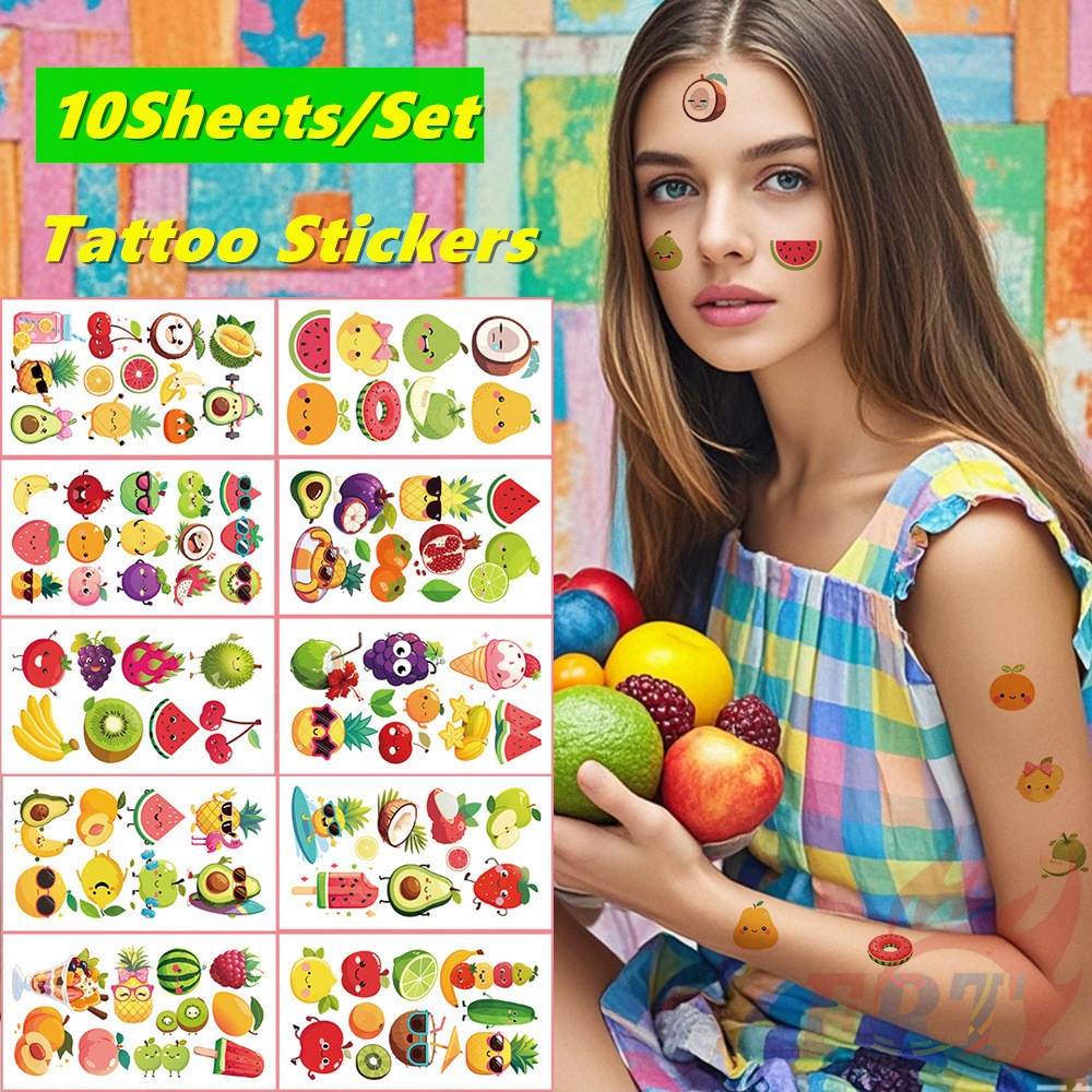 10Sheets/Set Funny Emoji Fruits Temporary Tattoo Stickers Waterproof ...