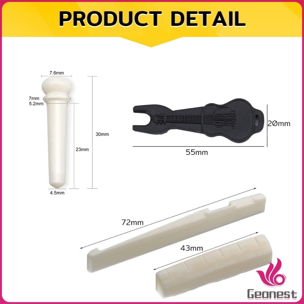 Geonest Guitar Saddle and Slotted Nut for 6 Strings Acoustic Guitar ...