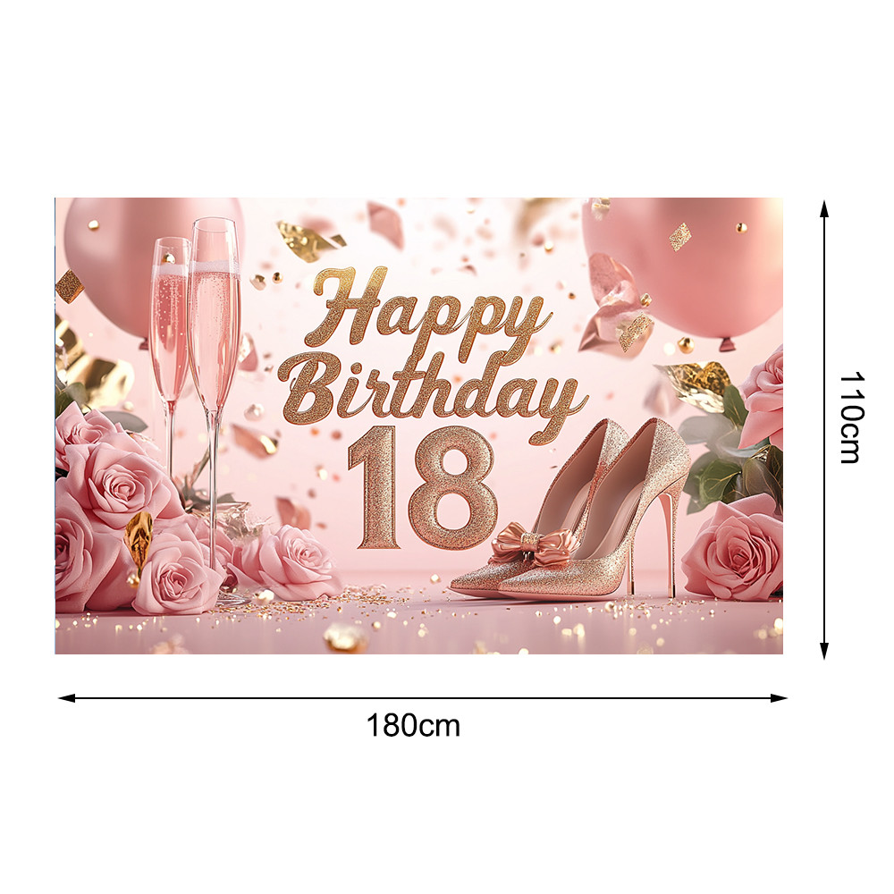 18th Birthday Decorations For Girls - Pink 18th Birthday Backdrop For ...