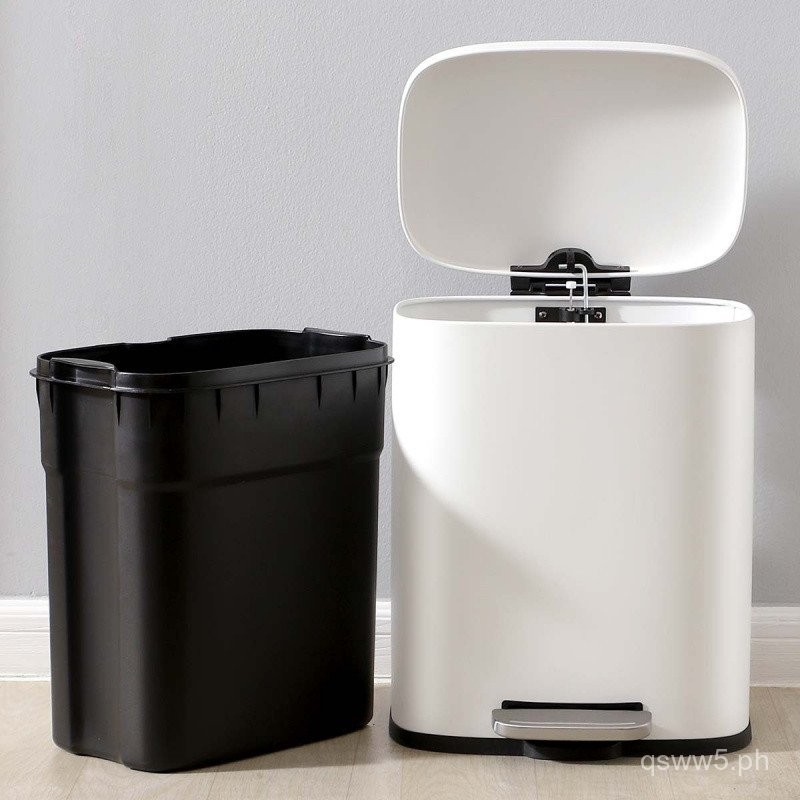 Matte White Fixation Cover Slow Drop Square Arc Trash Can Living Room ...
