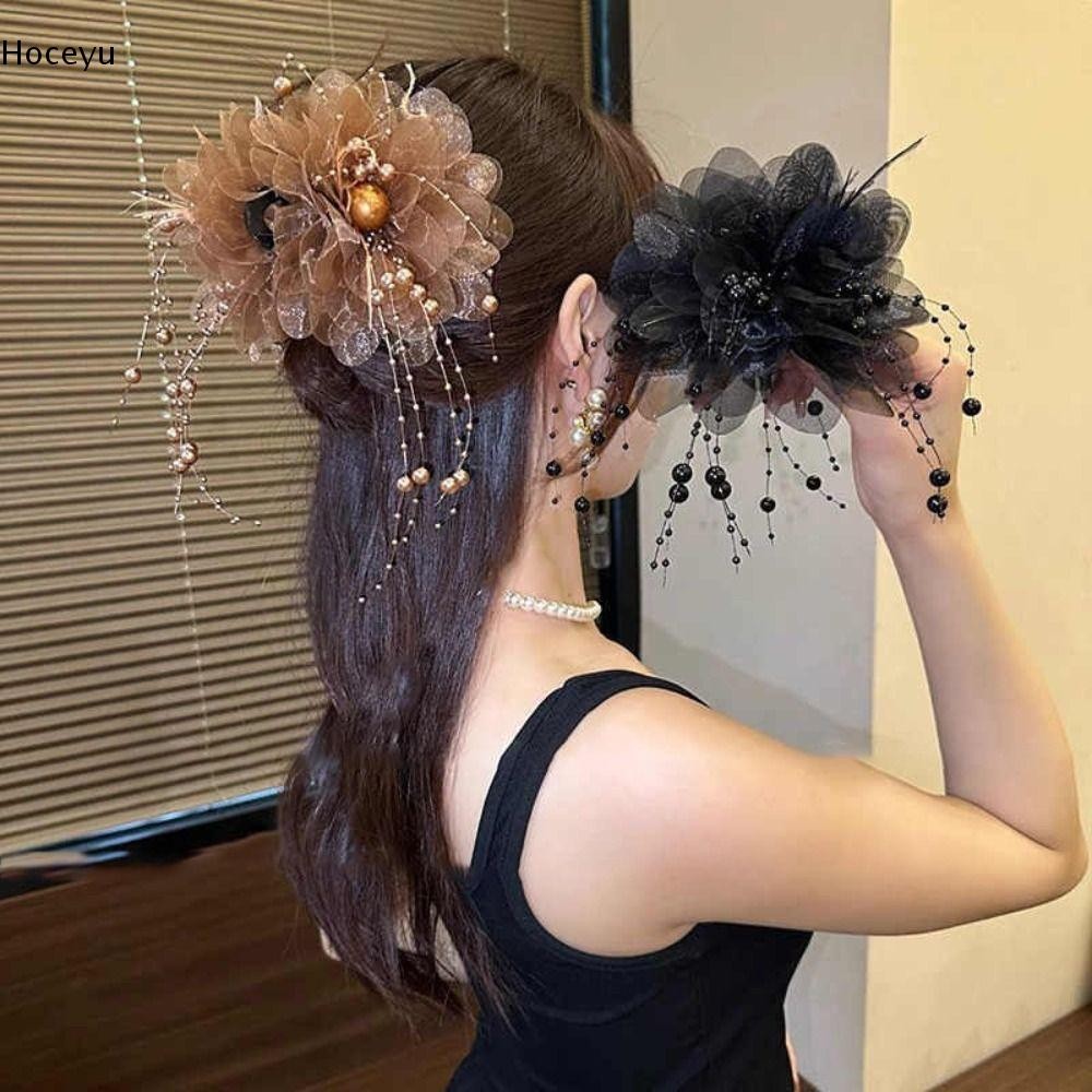 HOCEYU Grasping Clip, Headwear Plastic Hair Claw, Fashion Tassel Peony ...