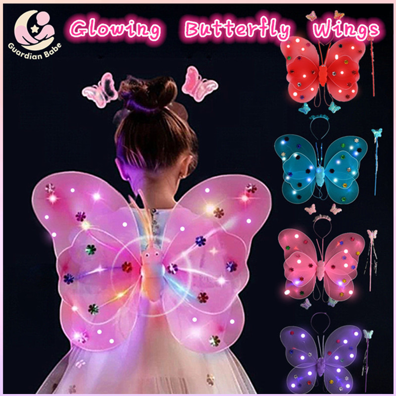 3 in 1 Glowing Butterfly Wings Set Kids Birthday Set Children's Day ...