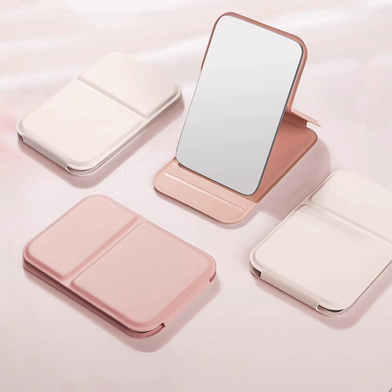 Foldable Mini Makeup Mirror Portable PU Leather Student Dormitory ...