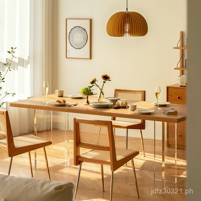 Wabi-Sabi Style Acrylic and Solid Wood Floating Dining Table Modern Minimalist Office Desk Home ...