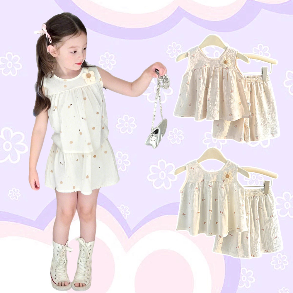 Girls Summer Set | 3D Floral Print Sleeveless Top + Shorts | Cute ...