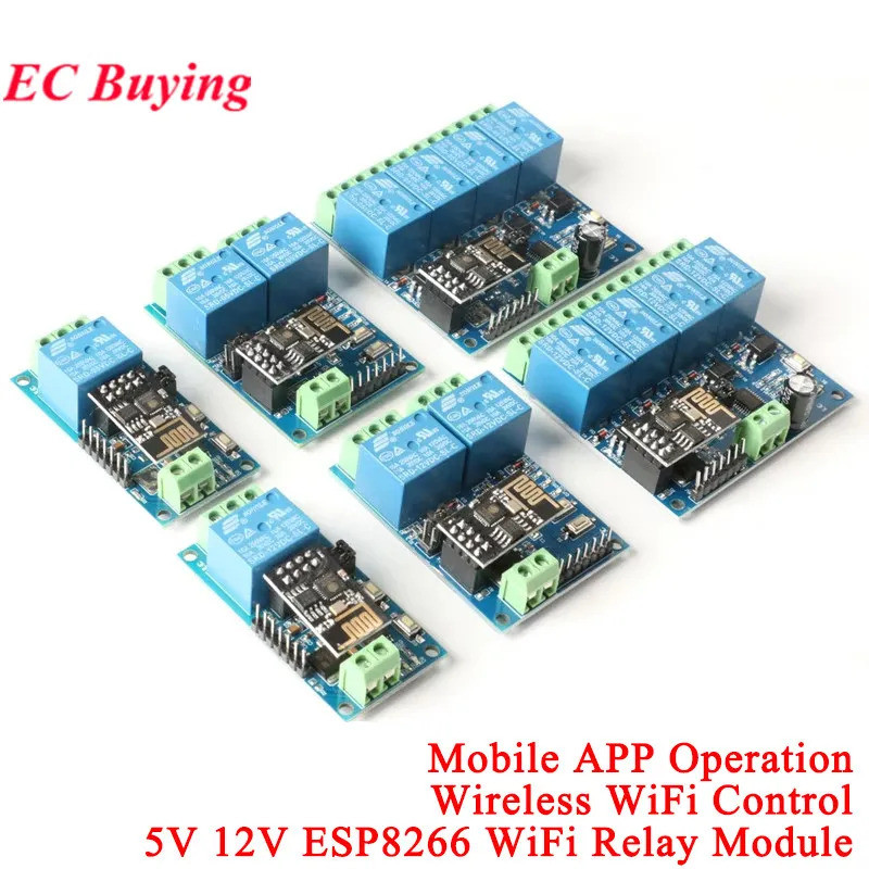 ESP8266 ESP-01 WiFi Relay 1 2 4 Way Channel 5V 12V Things Smart Home ...