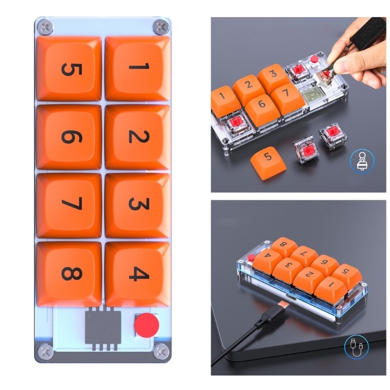 R* 8 Key Small Keyboard with Macro Functions Ergonomic Single Handed ...