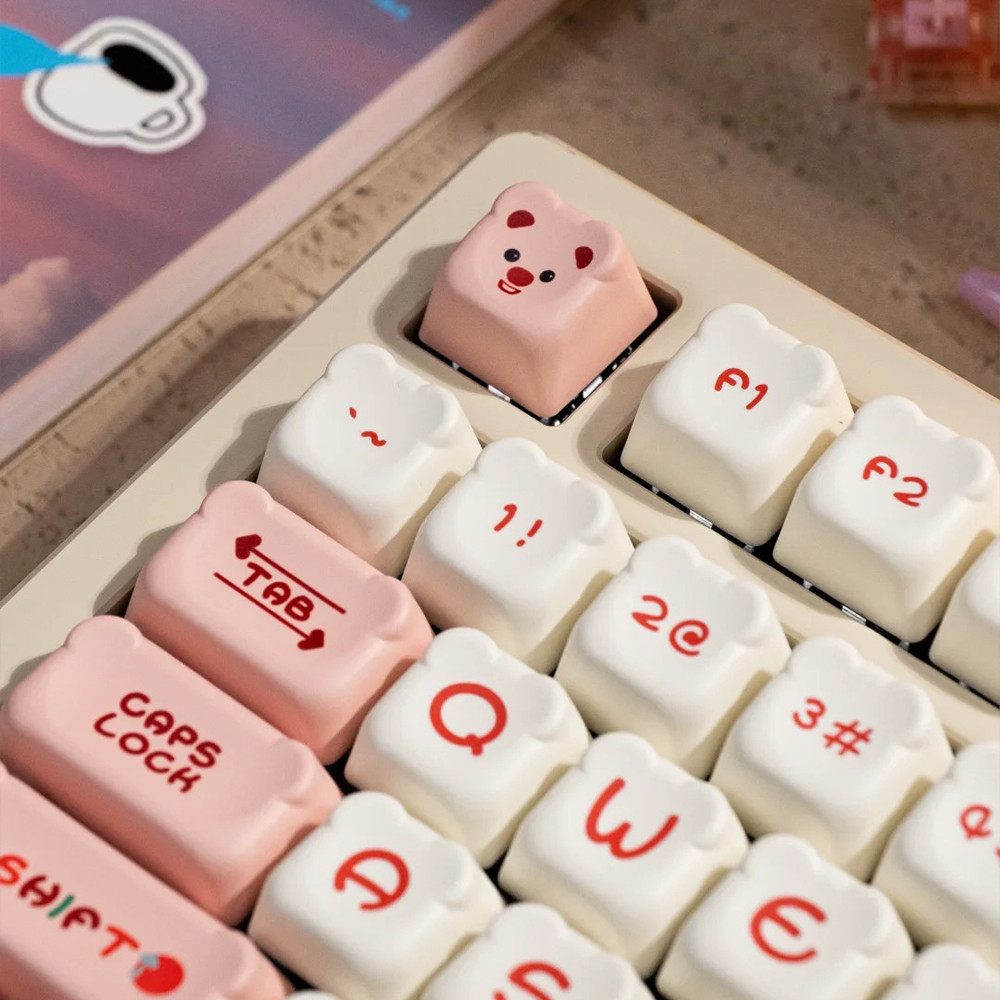 AKKO Dessert Bear Keycaps OEM Profile 122 Keys PBT Cute Green Pink Bear ...