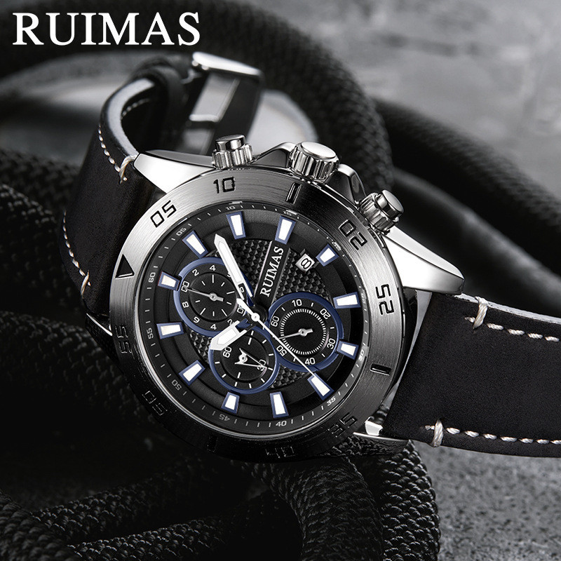 RUIMAS Chronograph Calendar Luminous Waterproof Leather Watch for Men ...