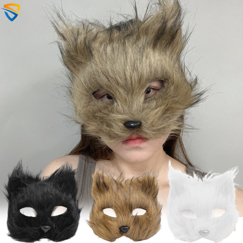 New Furry Fox Masks Half Face Eye Mask Cosplay Props Halloween Carnival ...