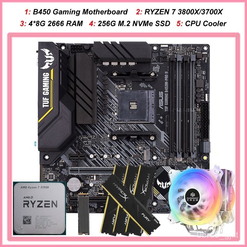 RQTop Gaming Set B450 M-ATX Motherboard with 256G M.2 SSD CPU AMD RYZEN 7 3800X 3700X HUANANZHI ...