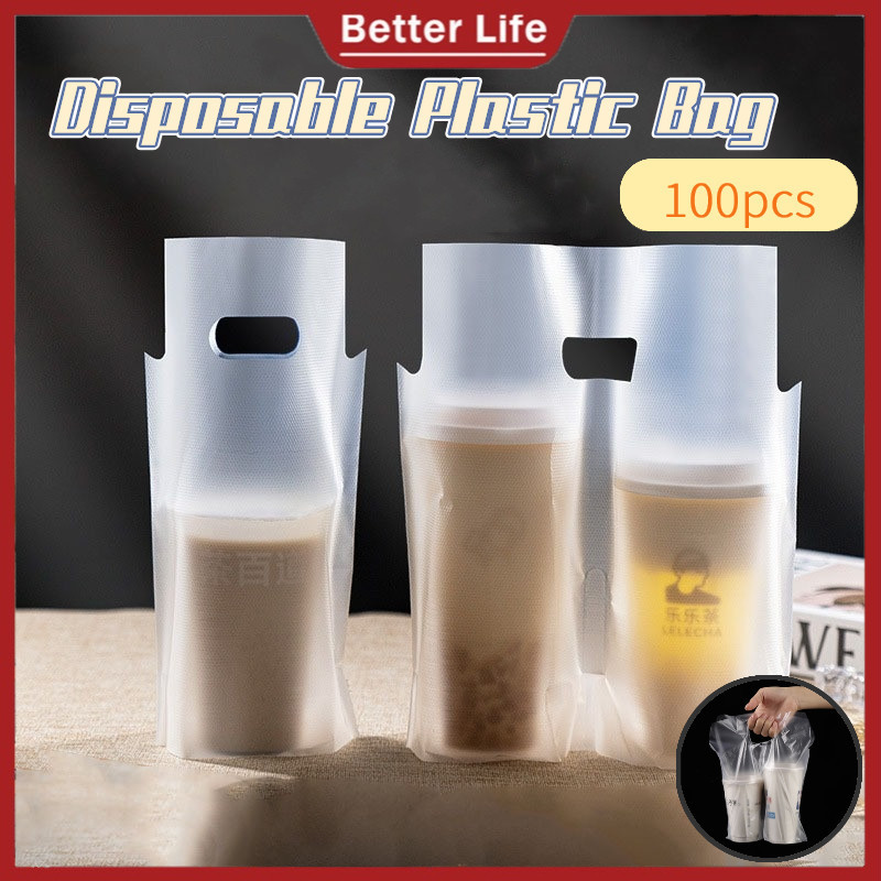 100pcs Take Out Disposable Plastic Bag for Milk Tea 1 Cup 2 Cup Coffee ...