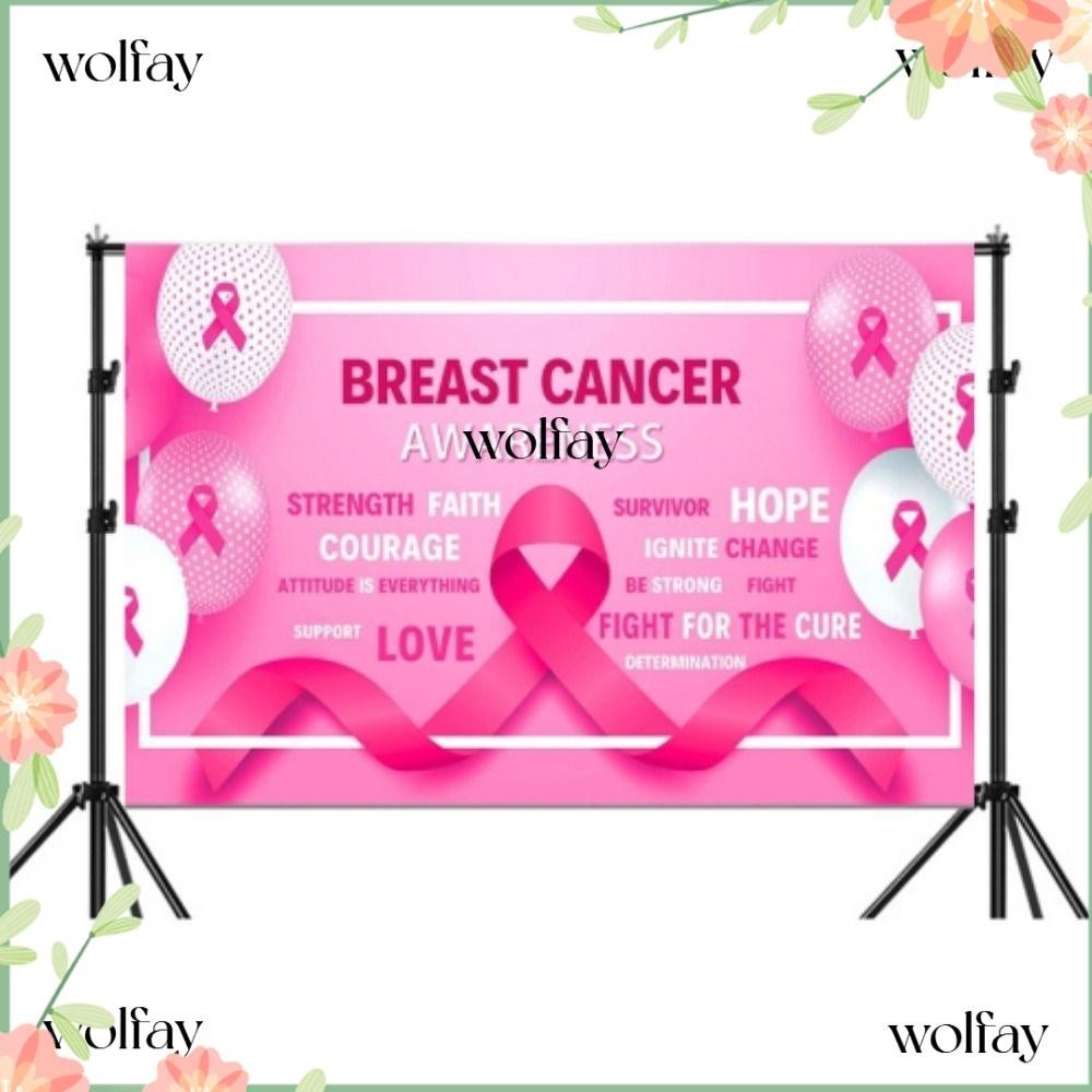 WOLFAY Party Backdrop, 71 x 43 Inch Pink Ribbon Banner Breast Cancer ...