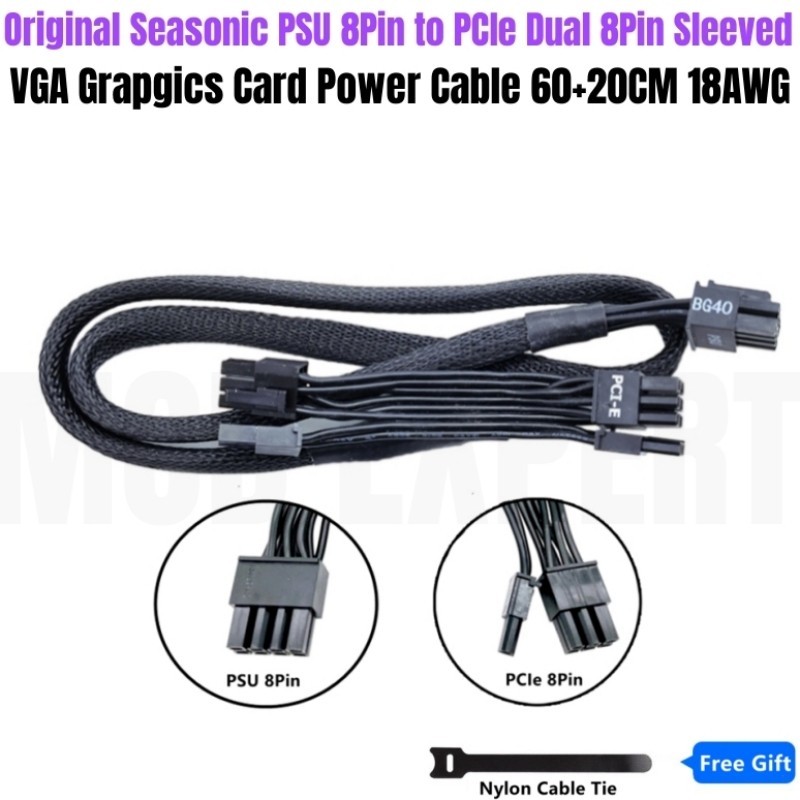 Original 2X 8Pin 6+2Pin PCIe VGA Power Cable Net for SEASONIC SSR ...