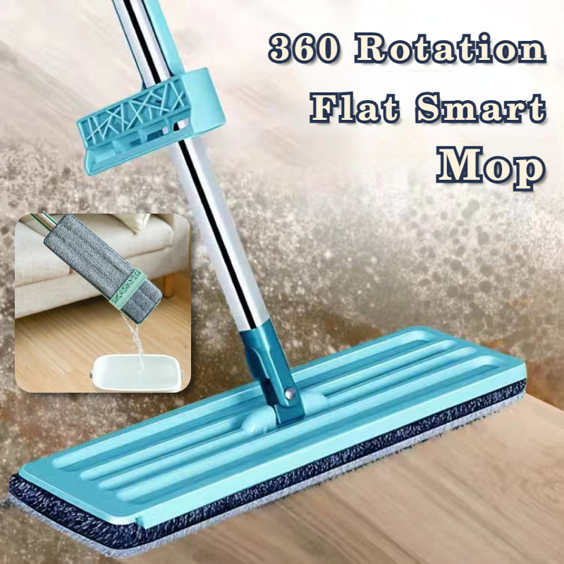 360 Rotation Flat Smart Mop Lengthen Flat Microfiber Squeeze Mop ...