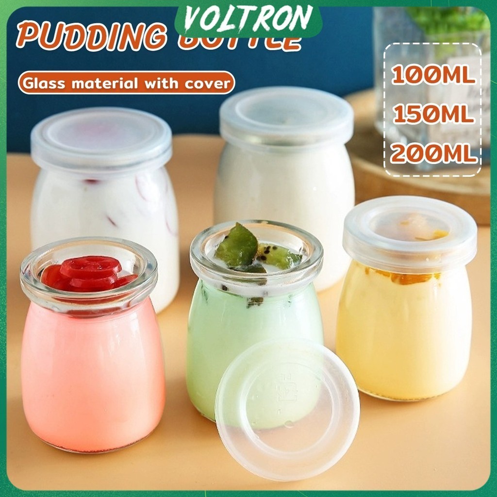 Pudding Bottle Glass Yogurt Cup Small Glass Jar With Plastic Lid 100ml 150ml 200ml | Shopee ...