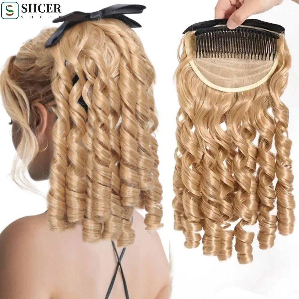 SHCER Synthetic Retro Ponytail, Wavy European Princess Curly Puff ...