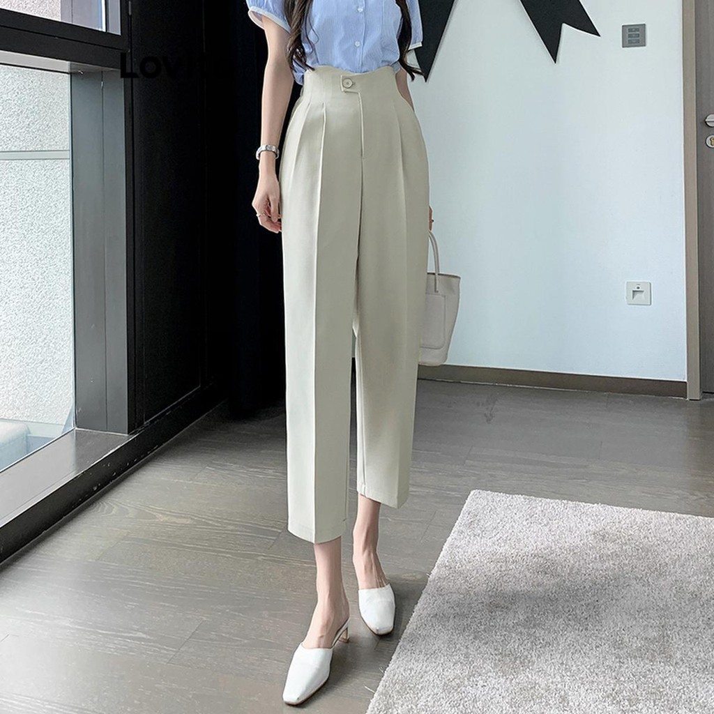 Lovito Women Elegant Plain Button Structure Line Pant LNE74052 | Shopee ...