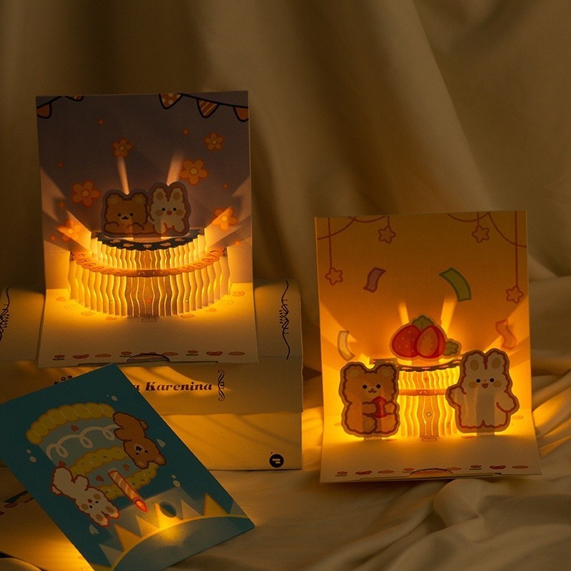 3D Pop Up Light Music Birthday Card Cute Bear Cake Greeting Cards Happy ...