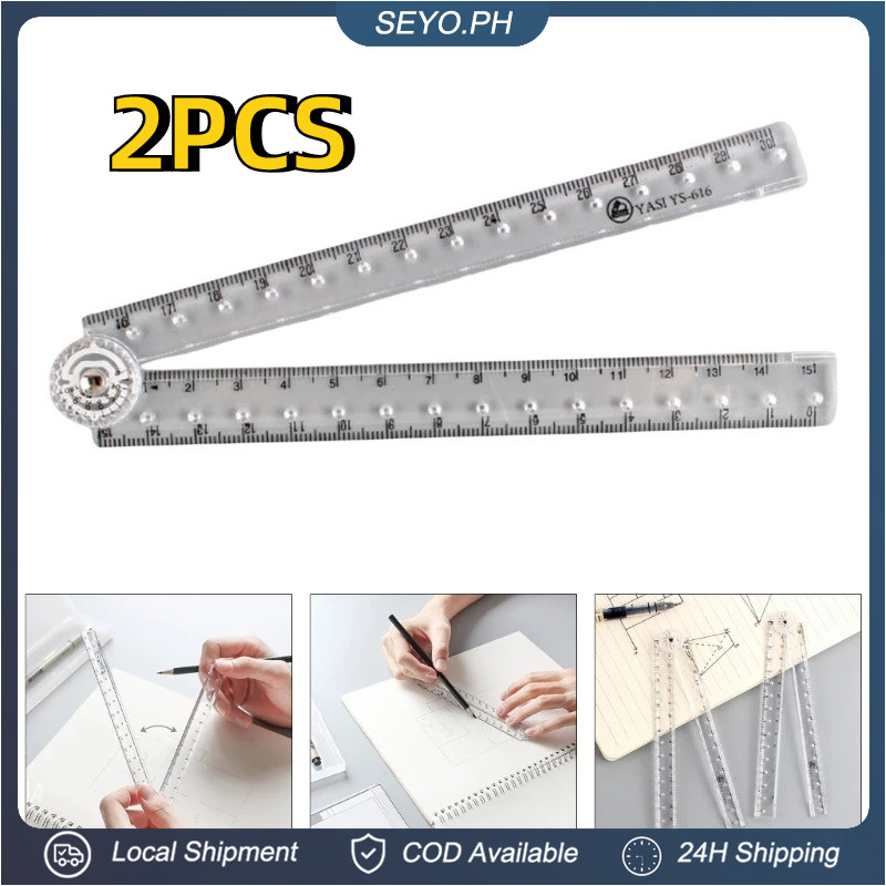 2Pcs Creative Acrylic Straight Ruler Folding Transparent Plastic Simple ...