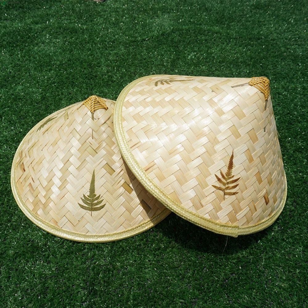 NEEDWAY Bamboo Rattan Hats Farmer Hats Elegant Retro Leaf Cone Sun ...