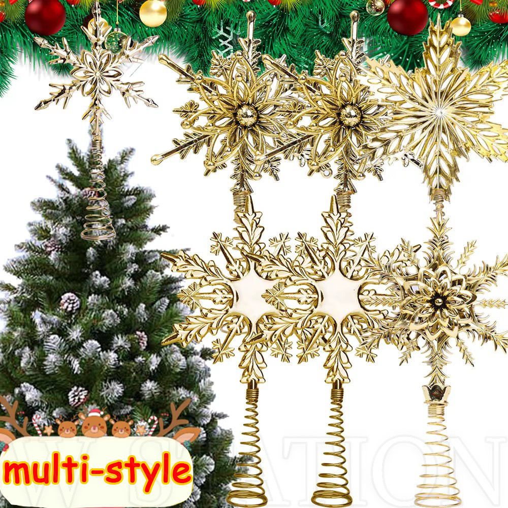 Gold Sparkle Snowflake Tree Top Ornament - Christmas Tree Five-Pointed ...