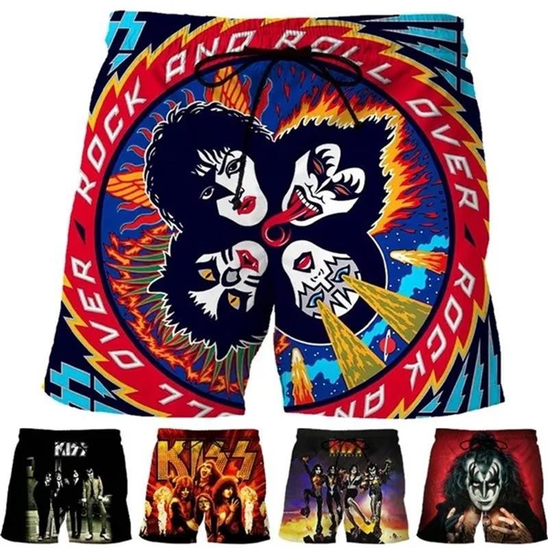 Hard Rock KISS Band Love Gun Beach Shorts Men Cool 3D Heavy Metal Board ...