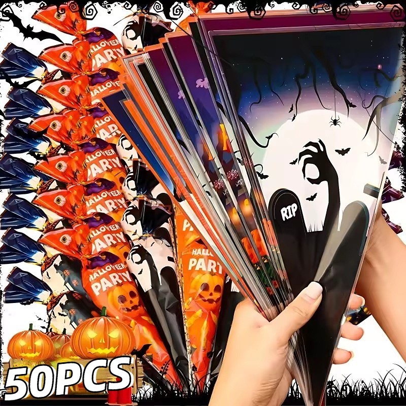 50Pcs Halloween Gift Bags Pumpkin Ghost Pattern Triangle Candy ...