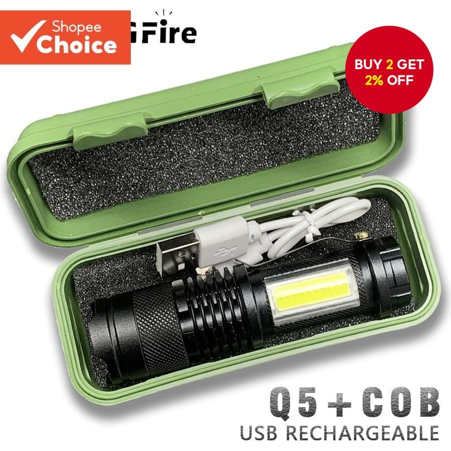 Rechargeable Mini Flashlight - XPE COB Dual Light Zoomable, IPX4 ...