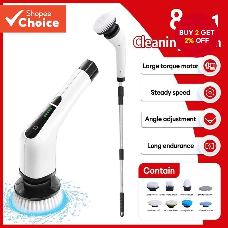 Electric Scrubber - 9-in-1 Telescoping Handle with Rotating Head for ...