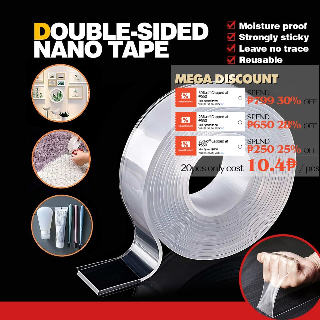 Nano Tape Double-Sided Strong Stickiness Washable Reusable Transparent ...
