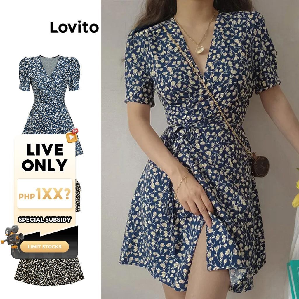 (LIVE STREAM SALE) Lovito Women Casual Ditsy Floral Wrap Dress L80ED279 ...