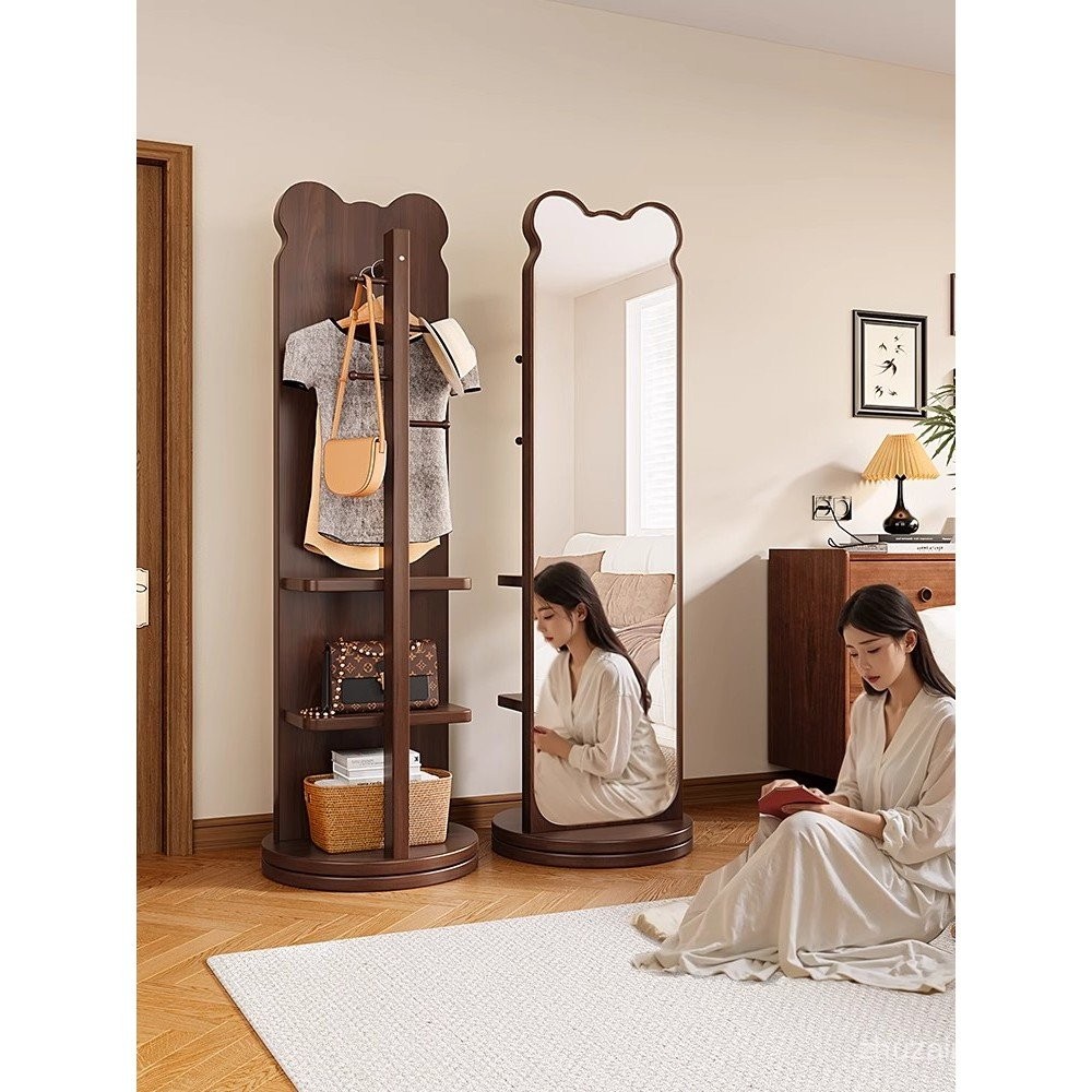 Bear Full-Length Mirror Floor Mirror for Home Bedroom Rotatable Movable ...