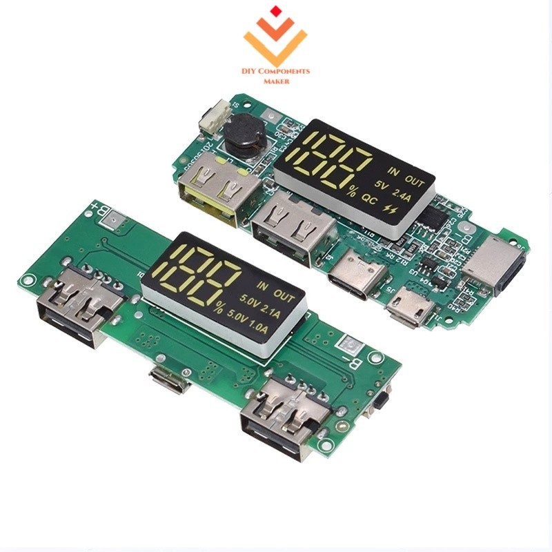 LED Dual USB 5V 2.4A Micro TypeC USB Mobile Power Bank 18650 Charging ...