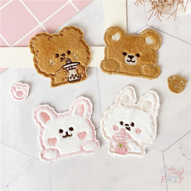 Sweet Plush Rabbit & Bear Head Self-adhesive Sticker Patch 1Pc DIY Sew ...