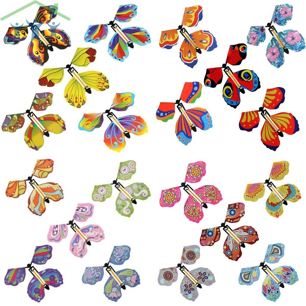 20pcs Flying Butterfly Cards Rubber Band Powered Wind up Butterfly Toy ...