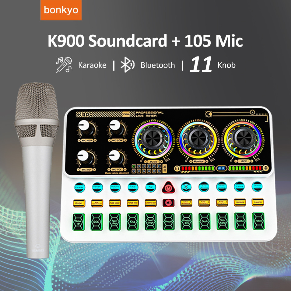 Bonkyo K900 Soundcard with 105C Mic for Professional Live Streaming on ...