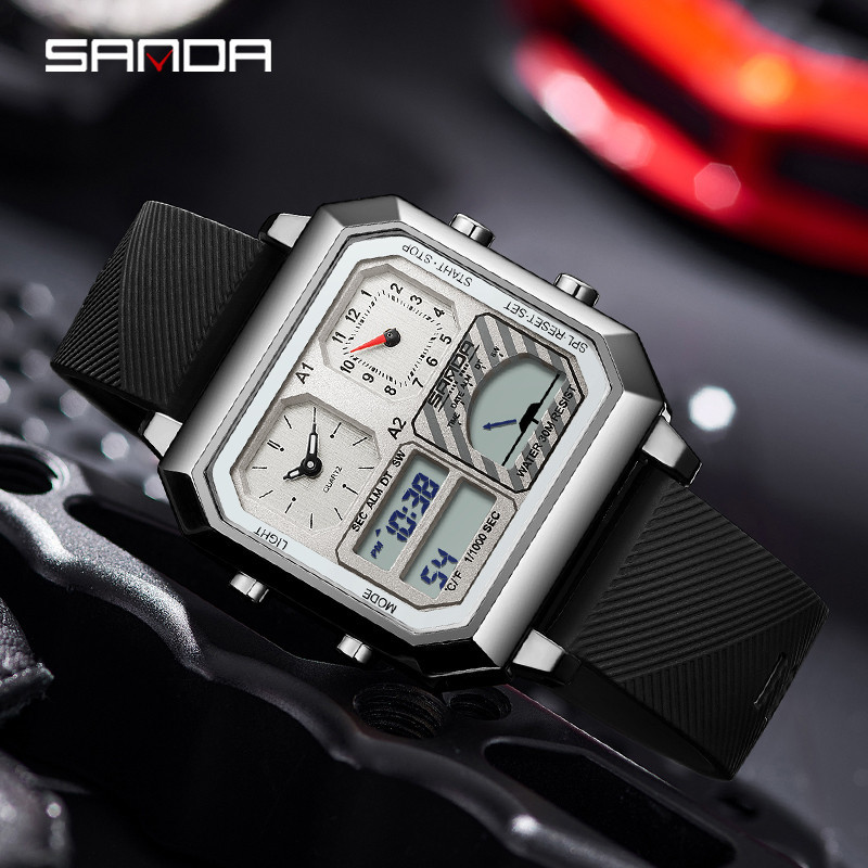SANDA Square Dial High-end Multi Display Personalized Cool Sports ...