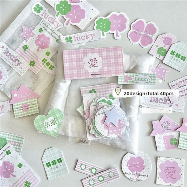 40pcs lucky four-leaf clover self-adhesive round sealing sticker photo ...