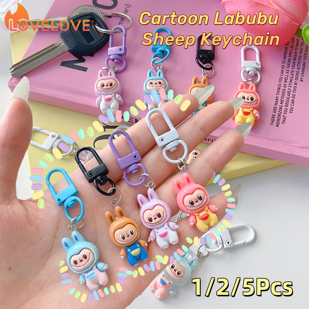Colorful Labubu Sheep Keychain - Cartoon 3D Loopy Key Ring - Cute Sheep ...