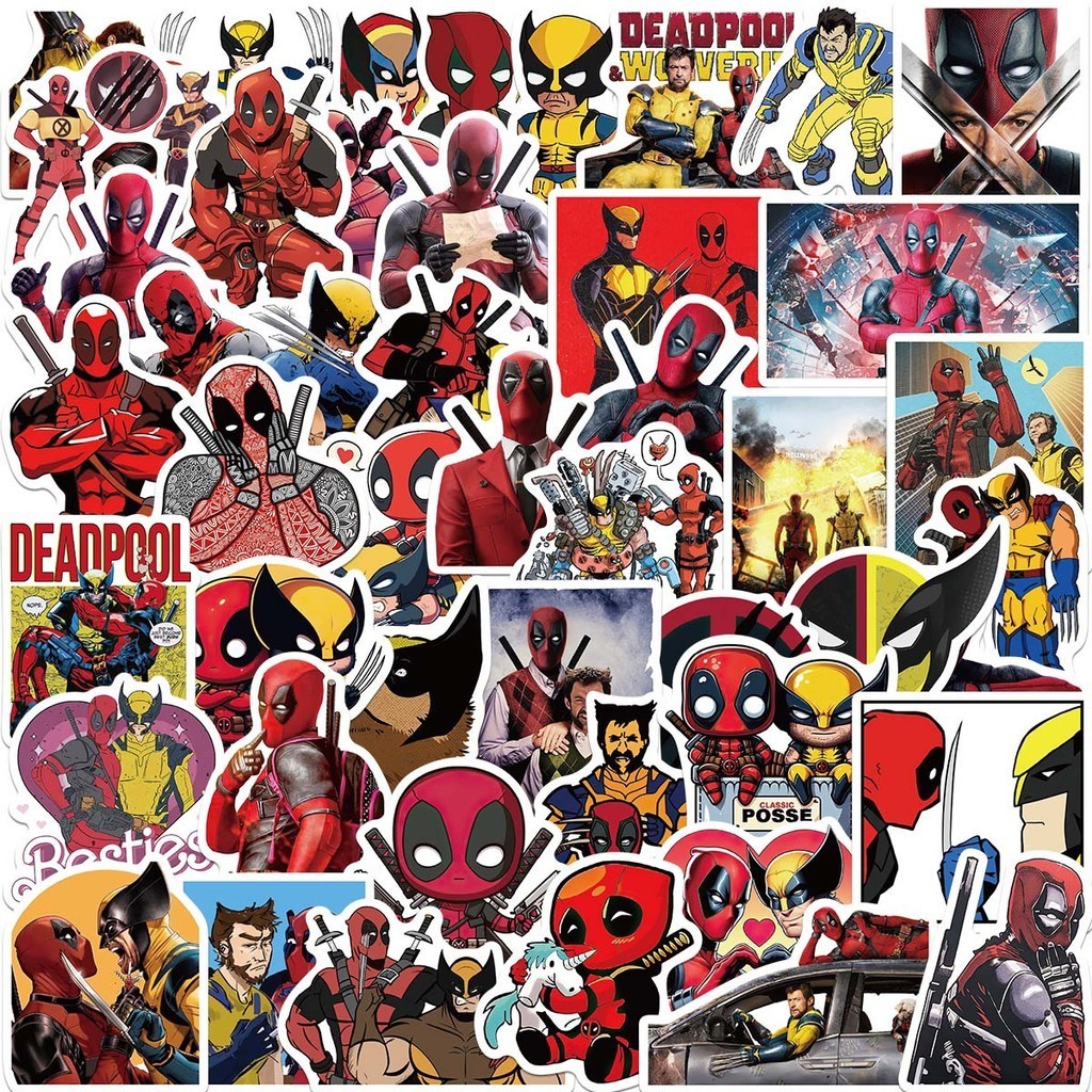50 pcs Deadpool and Wolverine Stickers Graffiti Cartoon Skateboard ...