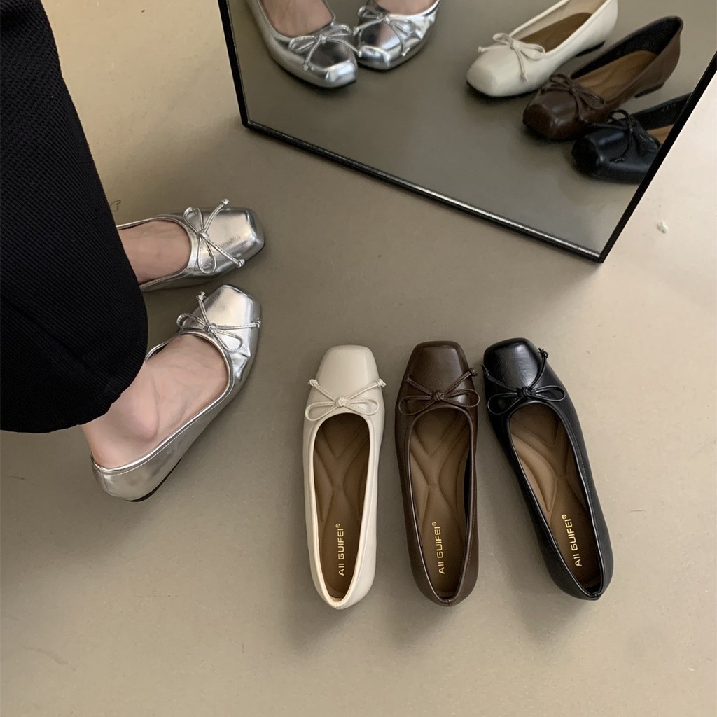 Square Toe Low-Cut Shoes Female 2024 Spring French Evening Gentle ...