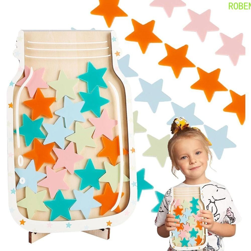ROBEN Positive Behavior Rewards Jar, Wooden Cartoon Kids Star Reward ...