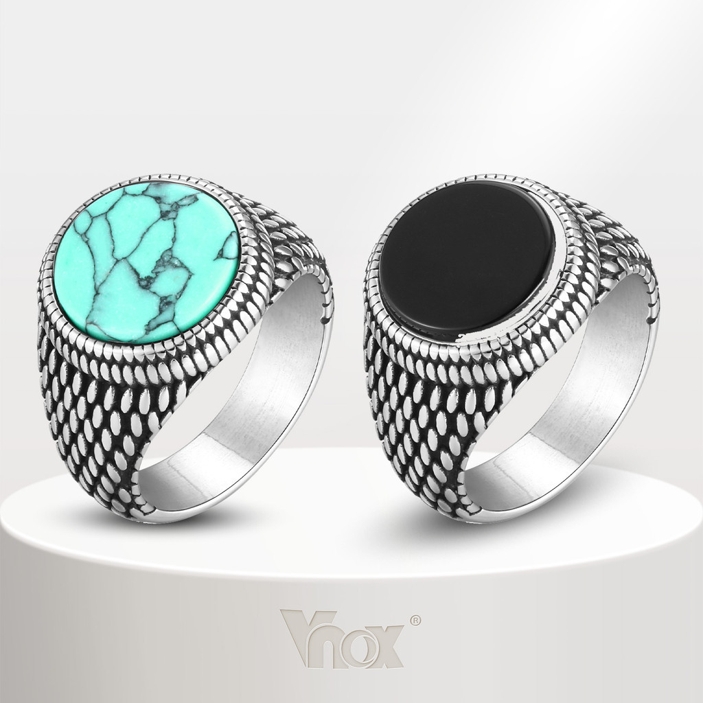Vnox Stamp Round Gemstone Ring,Vintage Stainless Steel Scales Hip Hop ...
