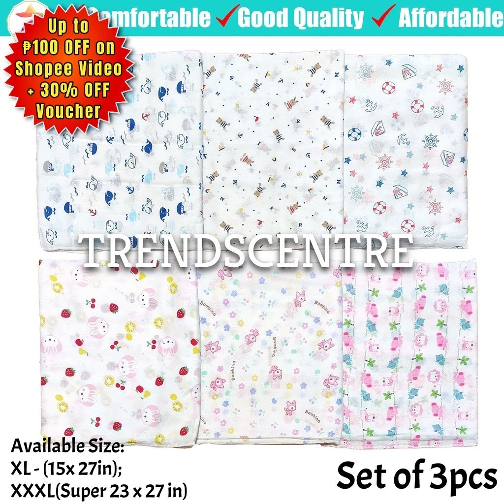 3pcs Newborn Baby Cloth Diaper Cute Printed Birdseye for Boy and for ...