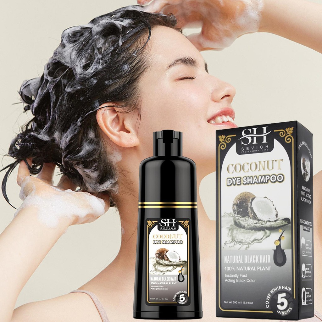 500ml Black Hair Dye Shampoo Instant Coloring Shampoo Natural Black ...