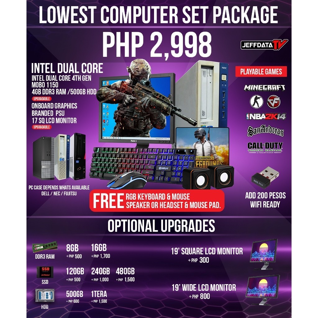 Computer Set Slim Intel dualcore celeron 4gb ram 500gb hdd Intel hd graphics 17"sq led kbms ...