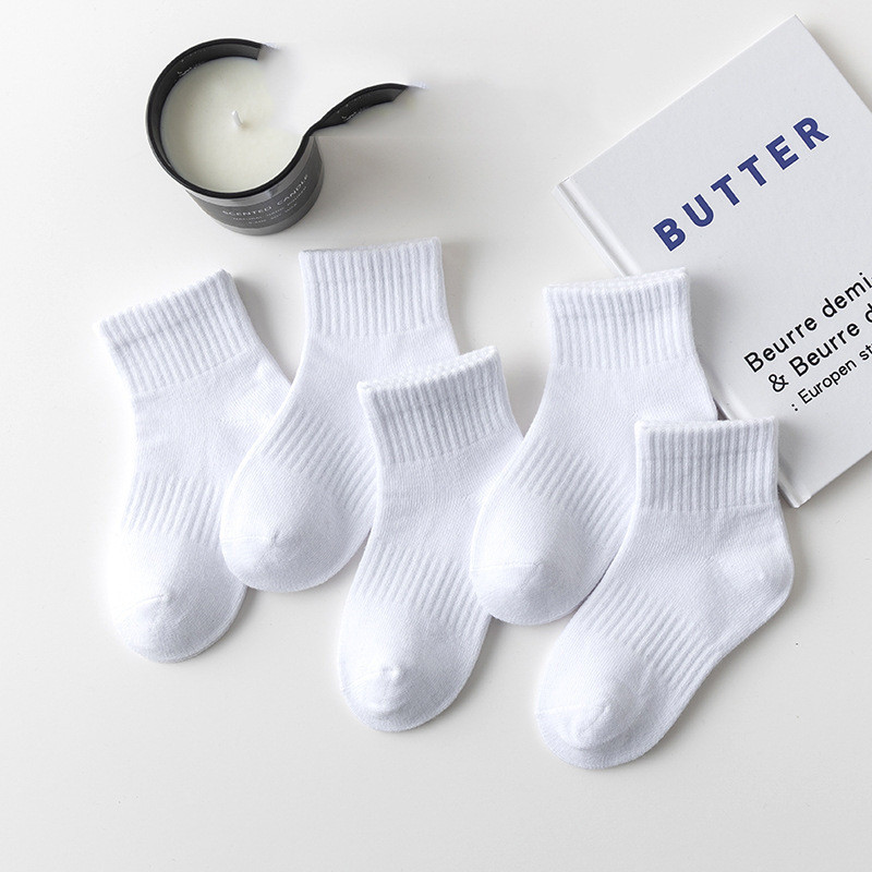 5 Pairs Children's White Socks, Boys' and Girls' Sports Socks ...